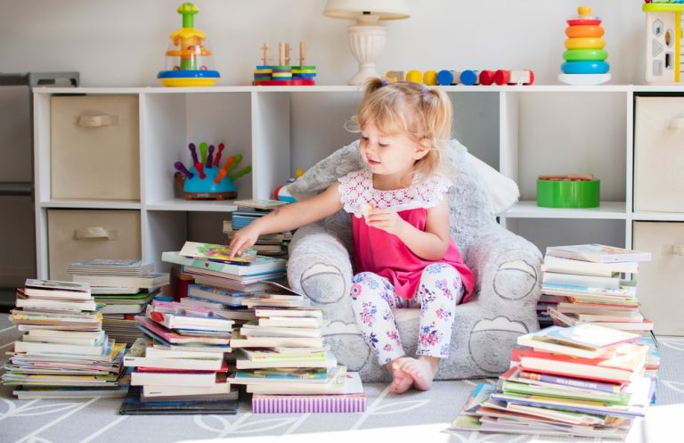 Cute,Caucasian,Toddler,Girl,Reading,Books.,Early,Literacy,And,Homeschooling - Early Childhood ...